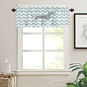 Artwork Store Valances Windows Curtain Gray and Teal Chevron Zig Zag Dachshund Kitchen Valances Rod Pocket Window Treatment Short Curtains Valance for Window 1 Panel,42 by 18 inches