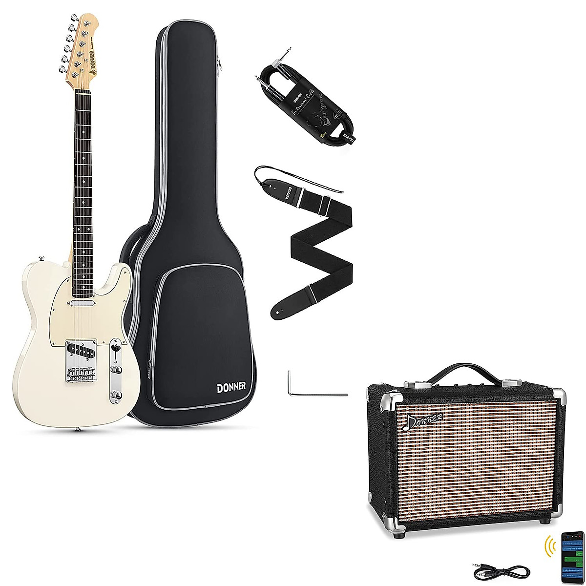 Donner 39 Inch TL Electric Guitar & 10W Guitar Amplifier, Electric Bass Guitar Amp Protable with APP Effector Input for Recording，Acoustic Guitar Combo Practice Amp Protable M-10 with Distortion Tone