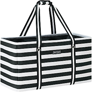 PFFVRP Stand Up Extra Large Utility Tote Bag, Foldable Reusable Grocery Bags with Metal Wire Frame & Reinforced Bottom Board, Large Utility Tote for Shopping, Car Trunk, Beach Bag（Black）