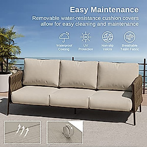 EAST OAK Life Chatter Outdoor Sofa, Outdoor Furniture 3 Seats with Waterproof Thick Cushions, Modern Patio Sofa Deep Seating for Outdoor Garden Porch Blackyard, Chestnut Brown & Creamy Apricot
