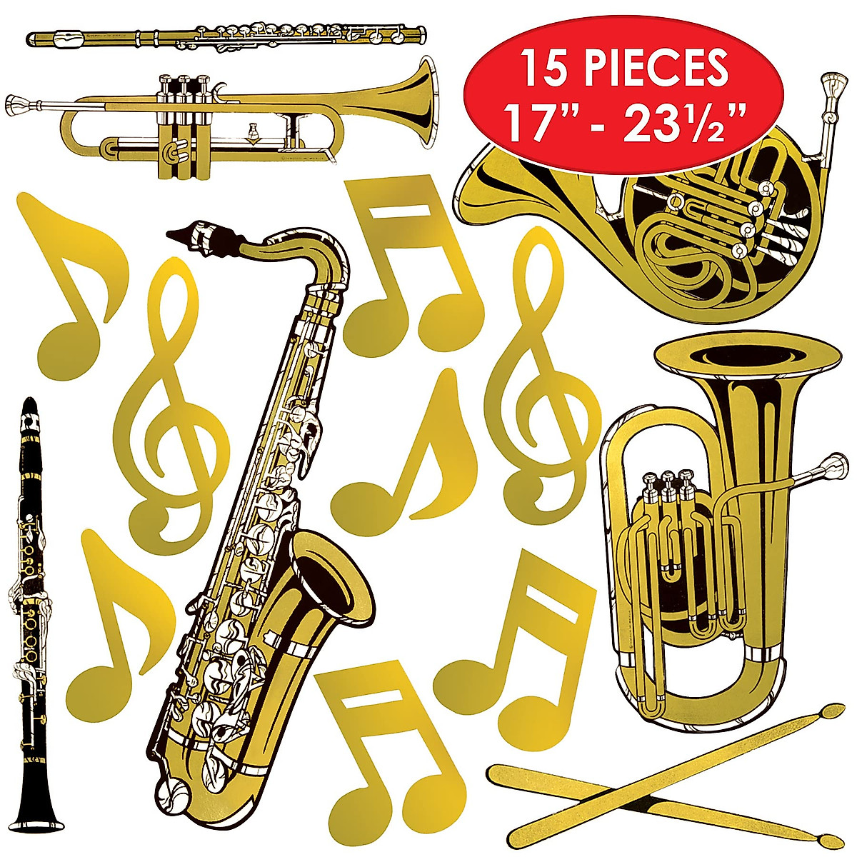 Beistle Gold Foil Musical Instruments Cutouts