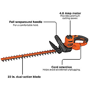 BLACK+DECKER Electric Hedge Trimmer, 22-Inch Blade, Corded (BEHT350FF)