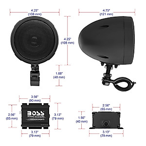 BOSS Audio Systems MCBK420B Bluetooth Speaker System - Class D Compact Amplifier, 3 Inch Weatherproof Speakers, Volume Control, Great for Use with ATVs/Motorcycles, 12 Volt Vehicles