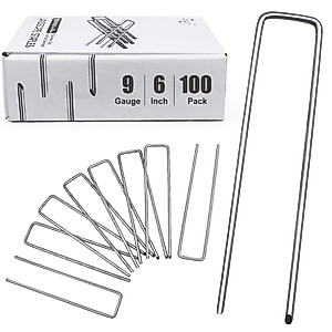 Cesun Garden Landscape Staples 6 Inch 9 Gauge Heavy Duty Galvanized Ground Stakes Fabric Pins Weed Barrier Stakes for Yard Art, Lawn Stuff, Sod and Ground Cover, 100 PCS