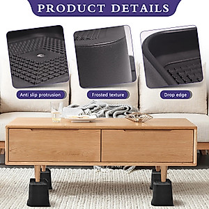 Sunifier Bed Risers 8 inch Heavy Duty, 4 Pack L Shape Furniture Risers 8 inch Support 5000LBs, Table Couch Risers, Oversized Lifts Risers for Dorm Beds Frame, Sofa, Chairs Legs (Black 4-Pack,8 inch)