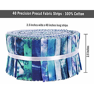 Soimoi 40Pcs Tie Dye Print Cotton Precut Fabrics for Quilting Craft Strips 2.5x42inches Jelly Roll - Blue