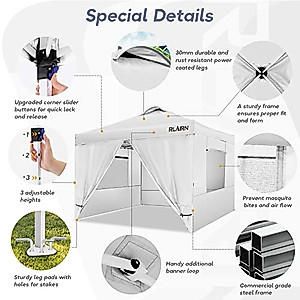 Ez Pop Up Canopy Tent, RLAIRN 10'X10' Waterproof Instant Gazebo Canopy with 3 Adjustable Height and 4 Removable Sidewalls, UPF50+ Folding Instant Pop Up Gazebo Canopy Shade Tent with Mesh Windows