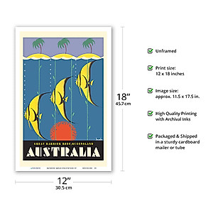 Great Barrier Reef - Queensland Australia - Moorish Idol Fish - Vintage Advertising Poster by Gert Sellheim c.1937 - Master Art Print (Unframed) 12in x 18in