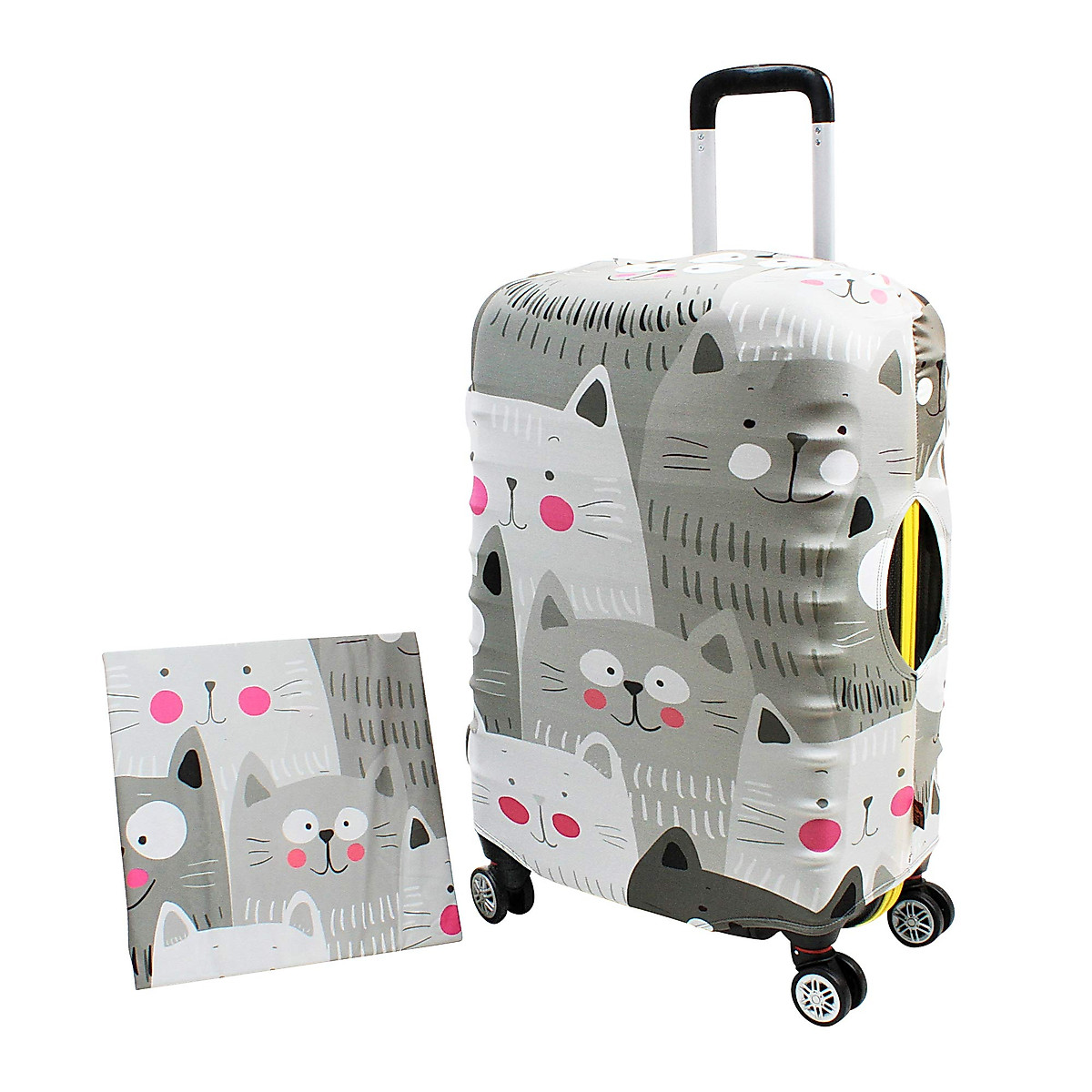 Luggage Cover Suitcase Protector Fits 19-33 Inch TSA Approved Travel Suitcase Cover Washable Dustproof Anti-Scratch (M (22-26 inch), Cute Cat)