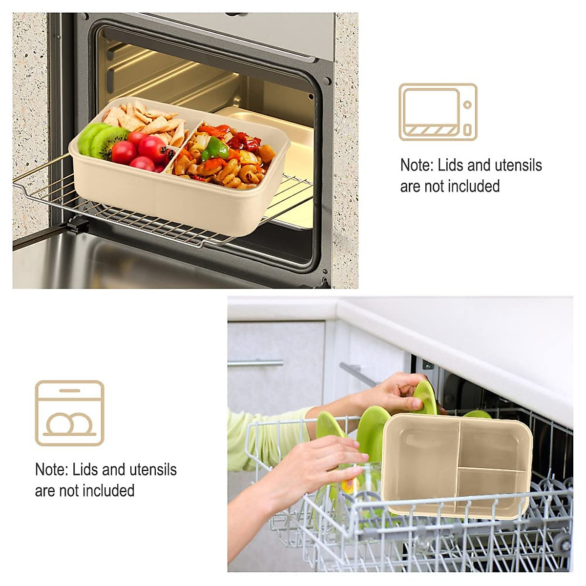 NatraProw Bento Box for Adult, 1200 ML Lunch Containers, LeakProof Lunch Box with Utensils, BPA Free, 3 Compartment Bento Box Microwave Safe, Khaki