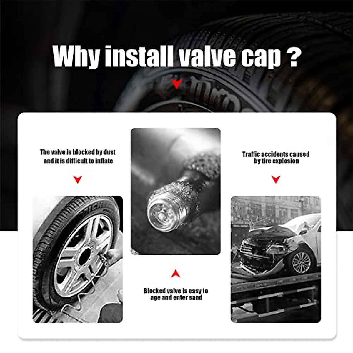 Ajxn Pack-4 Car Tire Valve Stem Caps, Skull Seal Tire Valve Caps for Most Cars, SUVs, Trucks and Bikes (Silver)