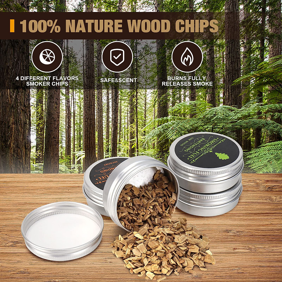 Cocktail Smoker Kit with 2 Torch, Old Fashioned Cocktail Kit with 4 Flavors Wood Chips, Bourbon Drink Smoker Infuser Kit, Whiskey Smoker Kit For Your Friends, Husband, Dad As Gift（No Butane）