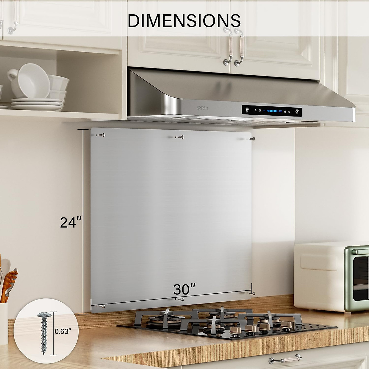 IKTCH 24 x 30 Inch Stainless Steel Backsplash, Stove Backsplash Protector for Wall, Range Hood Wall Shield, Pre Drilled Holes for Easy Installation