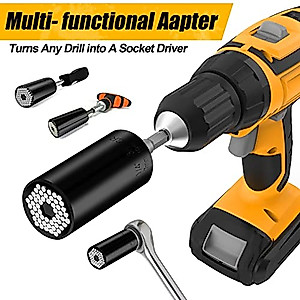 PAUGGE Universal Super Socket, Cool Gadgets Tools Birthday Gifts for Men Dad Boyfriend Husband Him Handyman, Socket Set with Multifunction Adapter to Unscrew Any Bolt(7-19mm) - Black