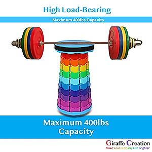 Giraffe Creation Upgraded Folding Stool, Heavy Duty Collapsible Telescoping Stool with Load Capacity 400lbs, Portable Retractable Stool for Camping Fishing Hiking BBQ, Rainbow
