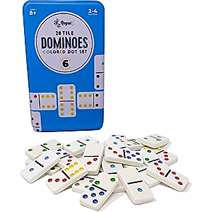 Regal Games - Double 6 Dominoes - Colored Dots Set - Fun Family-Friendly Dominoes Game - Includes 28 Tiles & Collector’s Tin - Ideal for 2-4 Players Ages 8 for Kids and Adults