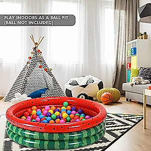 Inflatable Paddling Pool, 47" x 12" Kiddie Swimming Pool with Wide Sides, 3-Ring Watermelon Bathing Pool for Kids Splashing Fun Outside, Garden, Backyard Play