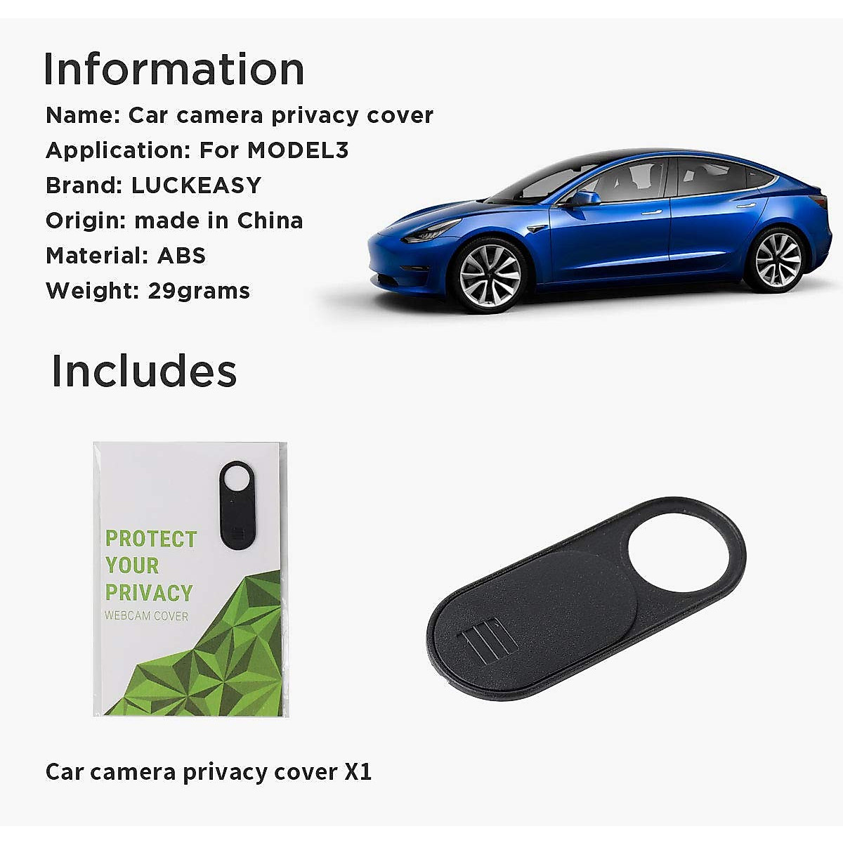 LUCKEASY Webcam Cover for Tesla Model 3 Car Camera Privacy Cover Tesla Model Y 2017-2023
