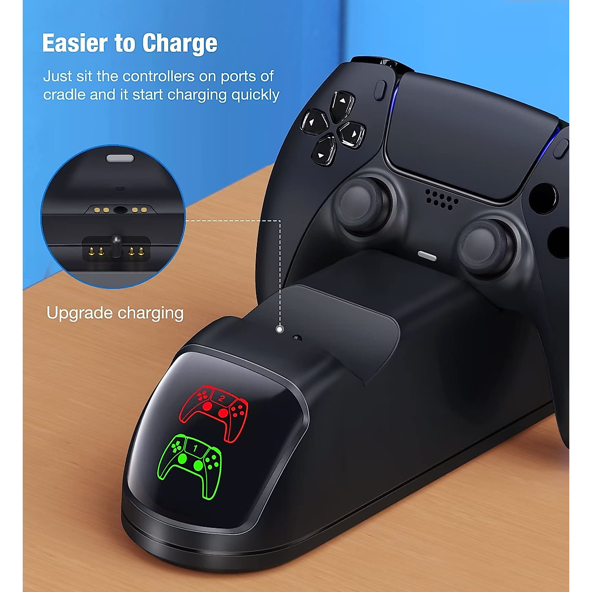 Controller Charging Station for PlayStation 5 Dualsense Controller with Dual Stand Charger Dock, Upgrade Controller Charger for PS5 Accessories Fast Charging Cable, Charging Station Black for PS5
