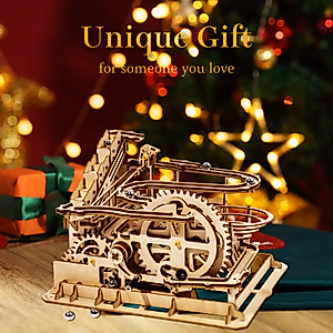 ROKR 3D Wooden Puzzles Marble Run Set - Mechanical Model Kit for Adults DIY Roller Coaster Toys Gifts for Boys/Girls (Marble Parkour)