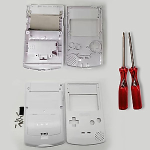 Cowhilan Replacement IPS Full Housing Shell Case + Screwdrivers Compatible with Gameboy Color GBC IPS Highlight Screen Console, White