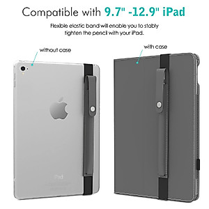 MoKo Pencil Holder for Apple Pencil Pro, Apple Pencil 1st/2nd Generation, Apple Pencil (USB-C), PU Leather iPad Pencil Sleeve Pouch with Buckle & Elastic Band Attach to iPad Case - Space Gray