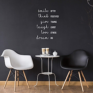 Vinyl Wall Art Decal - Smile Think Give Laugh Love Dream - 30" x 22" - Modern Motivational Positive Quote Sticker Design for Girls Bedroom Closet Home Office Kids Room Classroom Decor (White) (White)