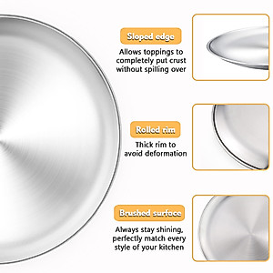P&P CHEF 13½ Inch Pizza Pan Set of 2, Stainless Steel Pizza Tray, Round Pizza Plate For Pie Cookie Pizza Cake, Non Toxic & Heavy Duty, Brushed Finish & Easy Clean