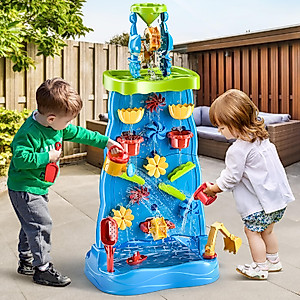 Kids Waterfall Water Table Wall for Toddlers for 3 4 5 6 7 8 Years Old Boys Girls, 32-Pc Accessory Activity Sensory Table Outdoor Double-sided Water Fun Play Toys for Age 3-8