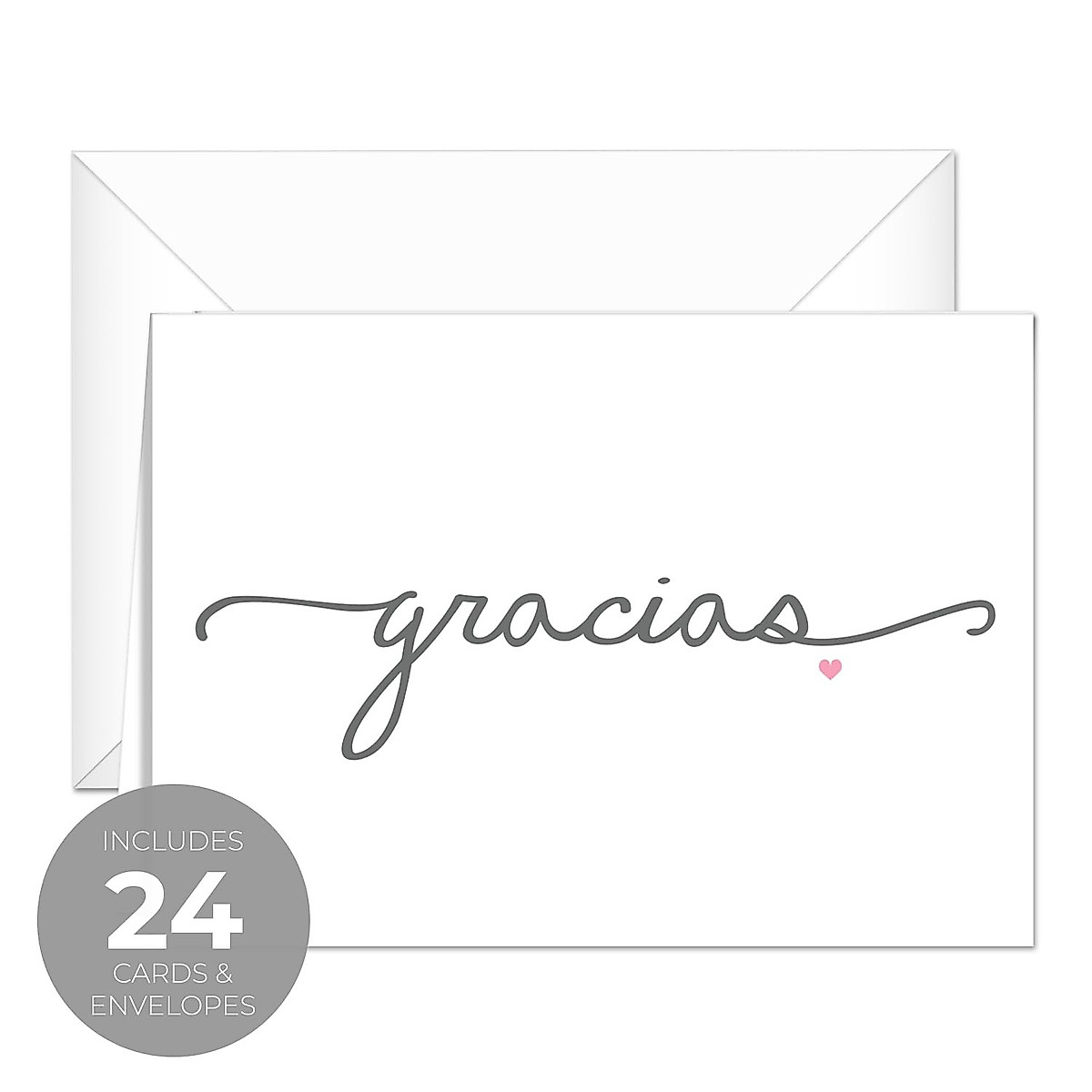 Gracias Note Cards / 24 Elegant Thank You From The Heart Greeting Cards With White Envelopes / 3 1/2" x 4 7/8" Spanish Language Blank Note Cards/Tarjetas Gracias