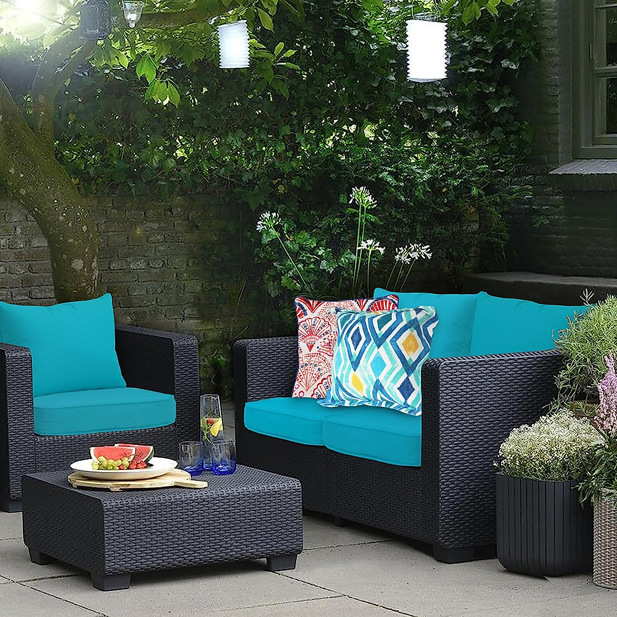 Sunshine Outdoor Indoor/Outdoor Deep Seat Patio Cushions: Resilient Foam Filling, Weather Resistant Patio Cushions,2 Sets Lake Blue