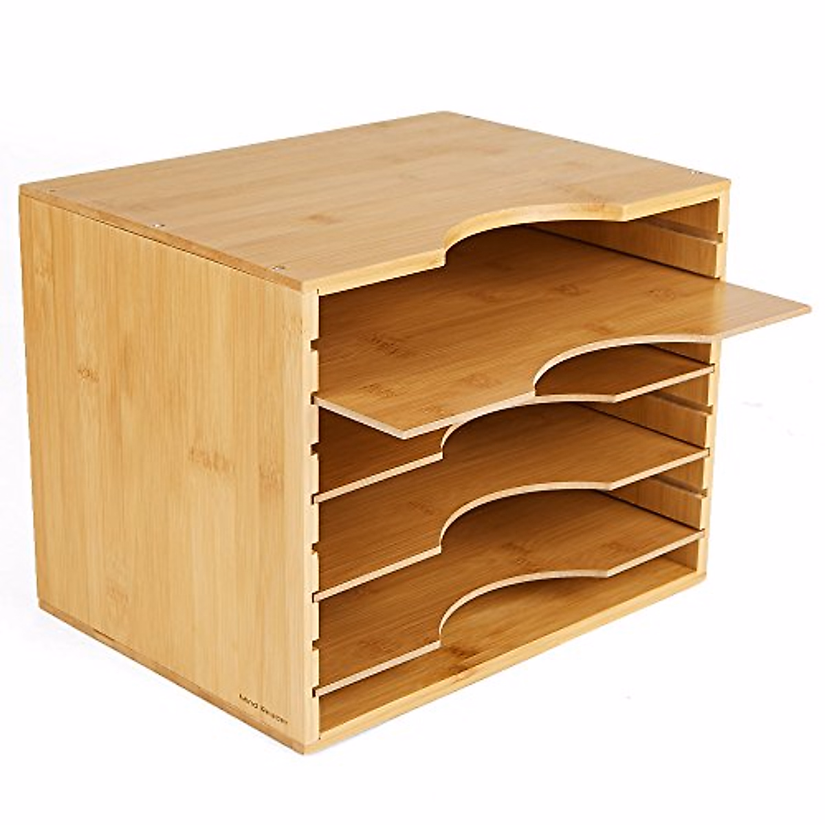 Mind Reader 4BMBOX-BRN 4 Tier File Organizer Box, Adjustable Shelves, Space-Saver, Home, Office, School, Study Room, Bamboo Brown
