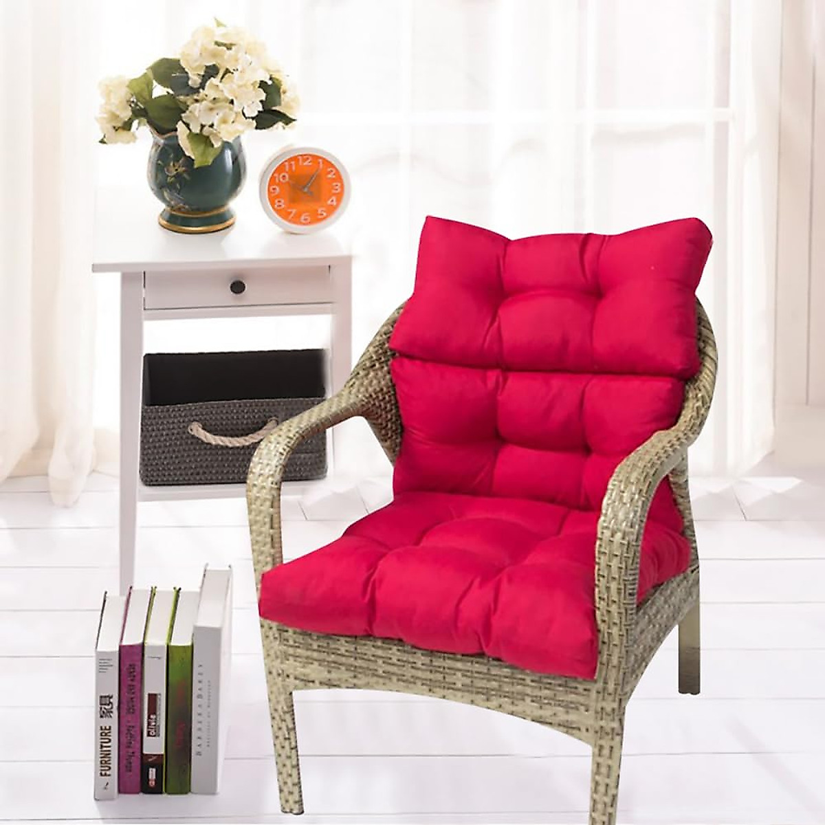 COGINQUS Indoor/Outdoor High Back Chair Cushion-Premium Tufted Deep Seat Cushion with Ties,Patio Rocking Chair Replacement Seat Pads for Outdoor Furniture (Burgundy)