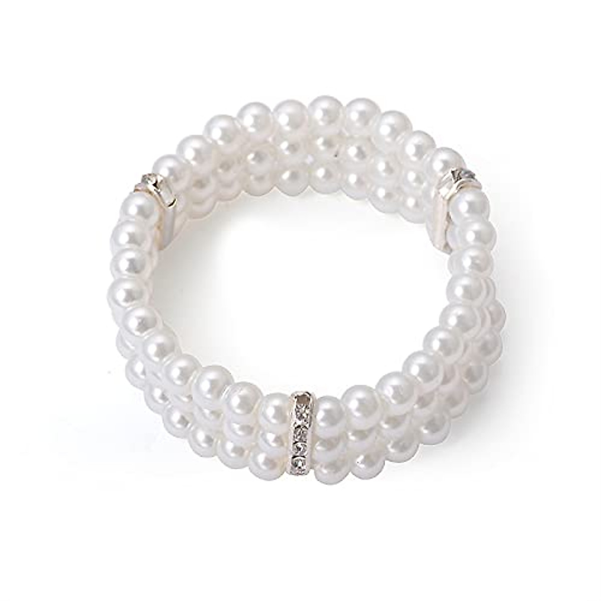Asphire Vintage Pearl Bracelet 2pcs 3-Row Pearl Stretch Bracelet Multi-Layered Elastic Bangle Bridal Wedding Jewelry 1920s Flapper Costume Accessories for Women