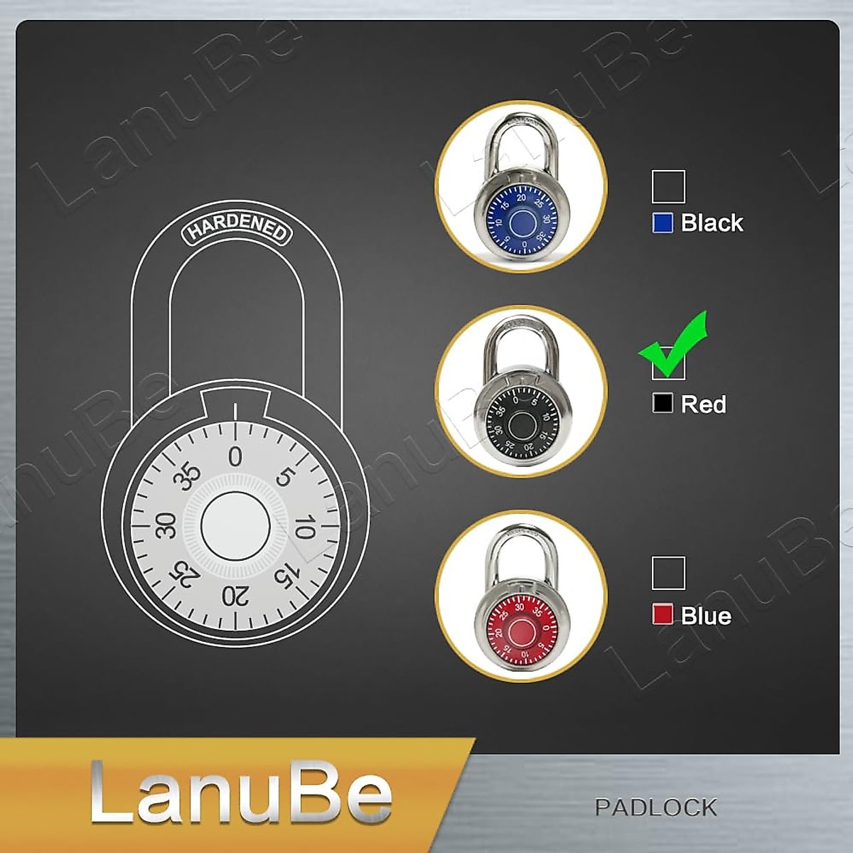 LanuBe Lock Standard Dial Combination Lock, 2 in. Wide, with Different Combinations, Black Turnplate, Pack of 48; Lock for School, Employee, Gym & Sports Locker, Case, Toolbox, Fence and so on