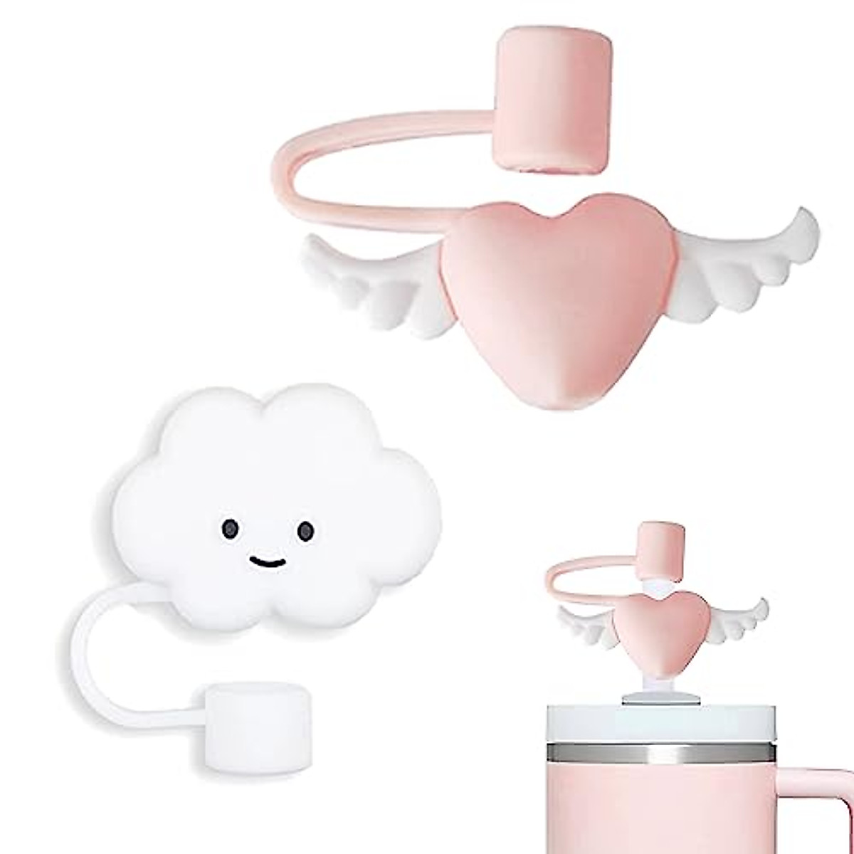 YAYAYOUNG 2 Pcs Straw Covers Cap Toppers Compatible with Stanley 30&40 oz Tumbler Cups,Reusable Cute Silicone Straw Tips Lids Protectors for 0.4 in/10mm Stanley Cups Straws Accessories