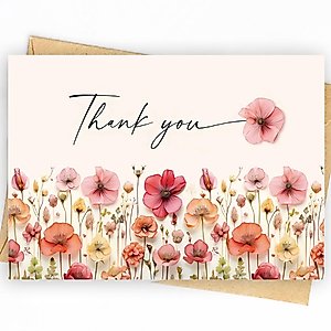 25 Pack, Floral Thank You Cards, Thank You Cards with Envelopes, Small Thank You Cards, Thank You Nores with Envelopes, Wildflower, Thank You Cards for Birthday, Baby Shower, Bridal Shower, Wedding