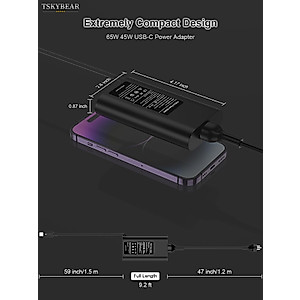 65W 45W USB C Laptop Charger for Dell Latitude 5420 5520 7420 7390 7400 7410 E5420 5320 7320 7370 5289 XPS 13 7390 9350 9360 9365 9370 Chromebook 3100 5190 Charger Type-C AC Adapter Power Supply Cord