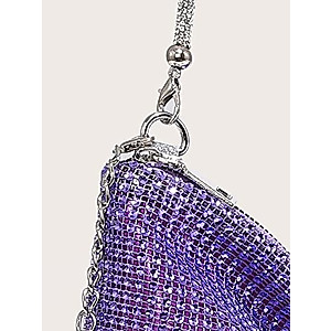 Verdusa Women's Shiny Rhinestone Evening Handbag Hobo Bag Clutch Purse Purple one-size