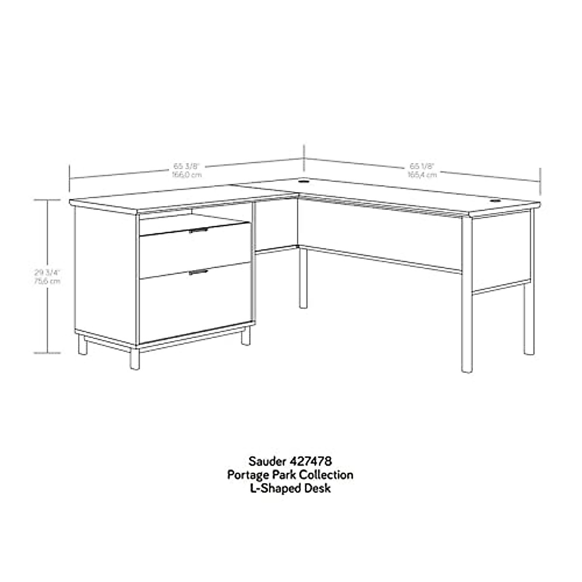 Sauder Portage Park Modern L-Shaped Desk in Kiln Acacia, Kiln Acacia Finish