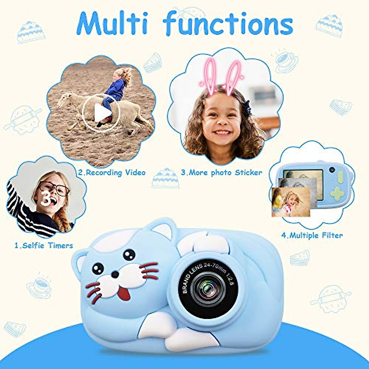 LeaderPro Kids Camera 26MP Digital Selfie Cameras for Children 1080p HD Video with 32GB and 2.4 Inch Screen, Birthday Toy for 3 4 5 6 7 8 9 Years Old Boy Girls - Blue