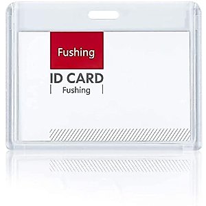 Fushing 6 Pack Heavy Duty ID Card Holders Double-Sided Clear Acrylic Crystal Badge Holder, Name Tag Holder for Employee Worker Office Meeting Company School (Horizontal)