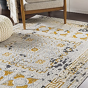 Mark&Day Area Rugs, 8x10 Herblay Updated Traditional Mustard Area Rug, Orange/Beige/Gray Carpet for Living Room, Bedroom or Kitchen (7'7" x 10'2")