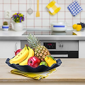 Sanbege Ceramic Decorative Dish, 10" Centerpiece Decor Tray, Jewelry Holder Plate with Ruffle Edge for Entryway, Kitchen, Bedroom, Living Room Decoration (Blue)