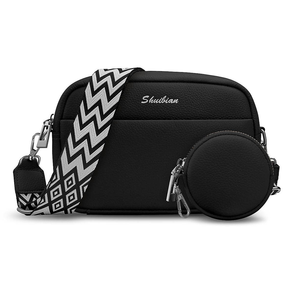 SHUIBIAN Genuine Leather Crossbody Bag for Women Detachable Coin Purse Wide Strap Shoulder Bag Camera Crossbody Purse