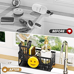 Sponge Holder for Kitchen Sink,Smiley Face Sink Caddy with Removable Brush Holder,Self-Draining Sponge Caddy for Sponge,Soap,Dish Brush,Scrubber,Kitchen Essentials and Gadgets