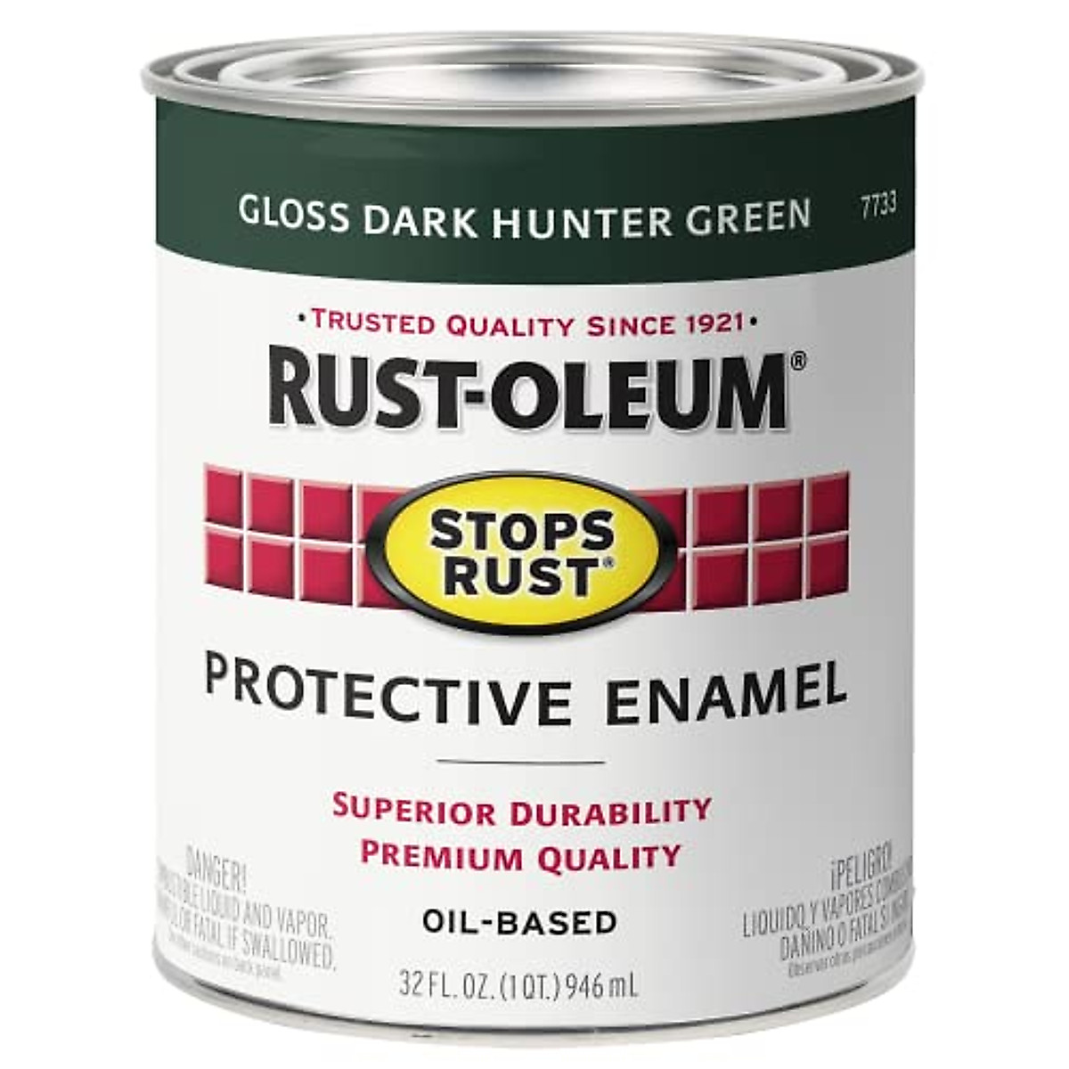 Rust-Oleum 7733502-2PK Stops Rust Brush On Paint, 1 Quarts (Pack of 2), Gloss Dark Hunter Green, 2 Can