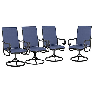 VICLLAX Swivel Patio Chairs Set of 4, 360-degree All-Weather Outdoor Swivel Chairs for Lawn Garden, Patio Dining Chairs, Black Metal Frame and Blue Textilene Mesh Fabric