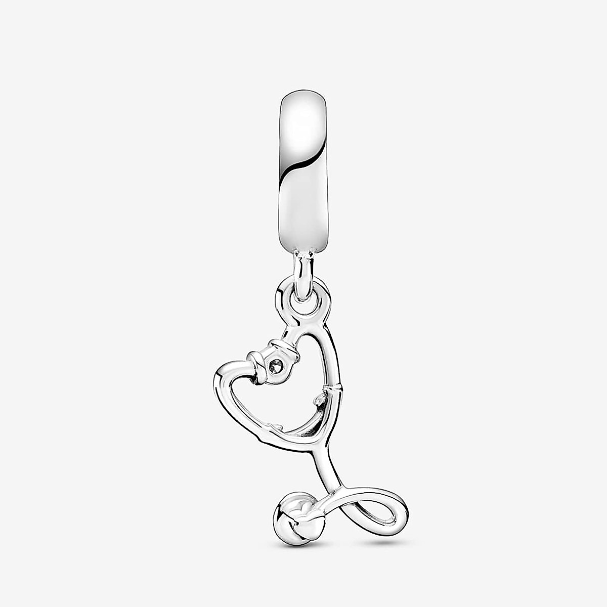 EZ Tuxedo Stethoscope Heart Dangle Charms 925 Sterling Silver Pendant with Cubic Zirconia for Bracelets