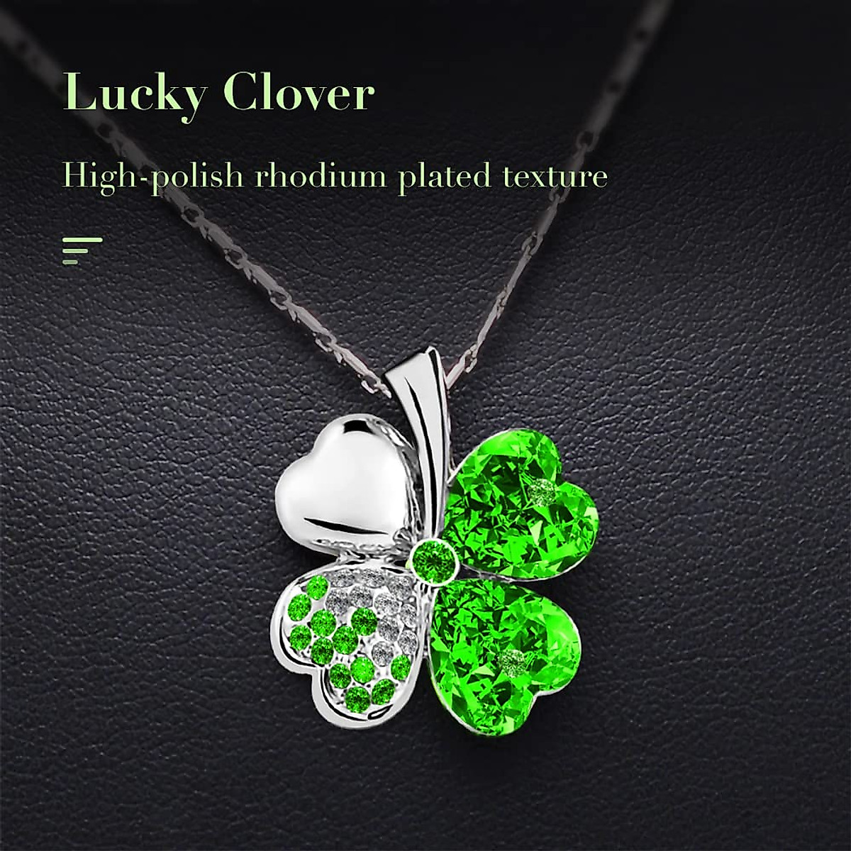 TRUEGOOD Four Leaf Clovers Necklace Crystals,Green Crystal Pendant with Necklace Angel Neckles, 4 Leaf Clover Necklace Eternal love
